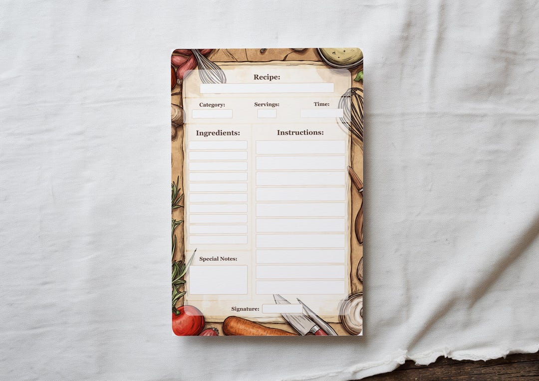 Printable Recipe Card Template | Editable PDF & PNG | Hand-drawn 4x6 ...