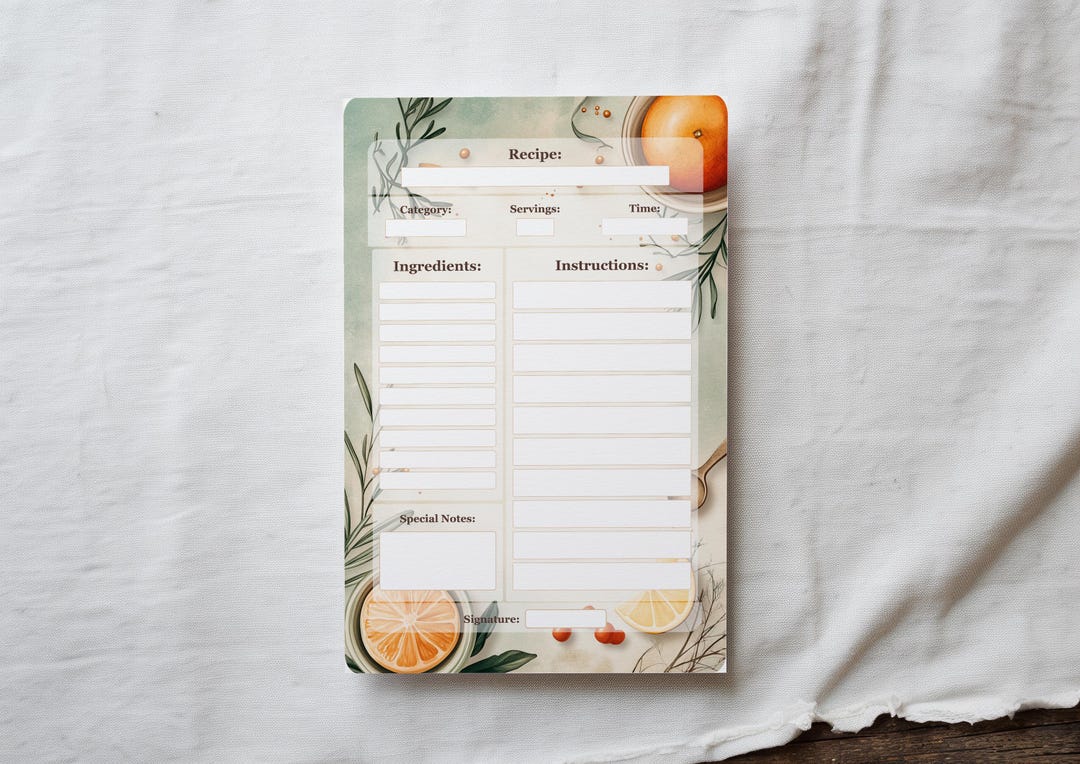 Vintage Recipe Card Template Editable Memory Scrapbook Recipe Cards ...