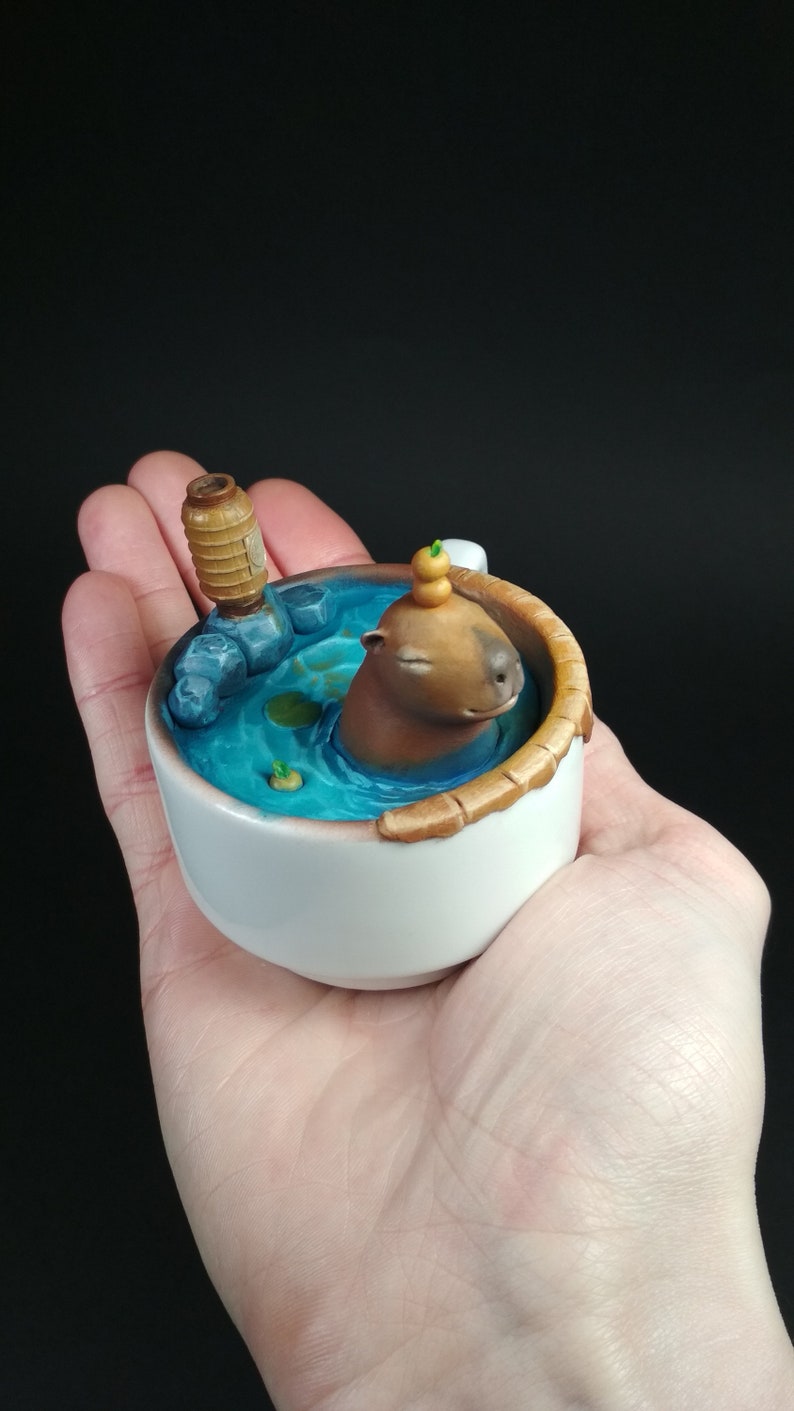 Cute Capybara With Mandarin Orange in the Cup, Funny Animal Figure ...