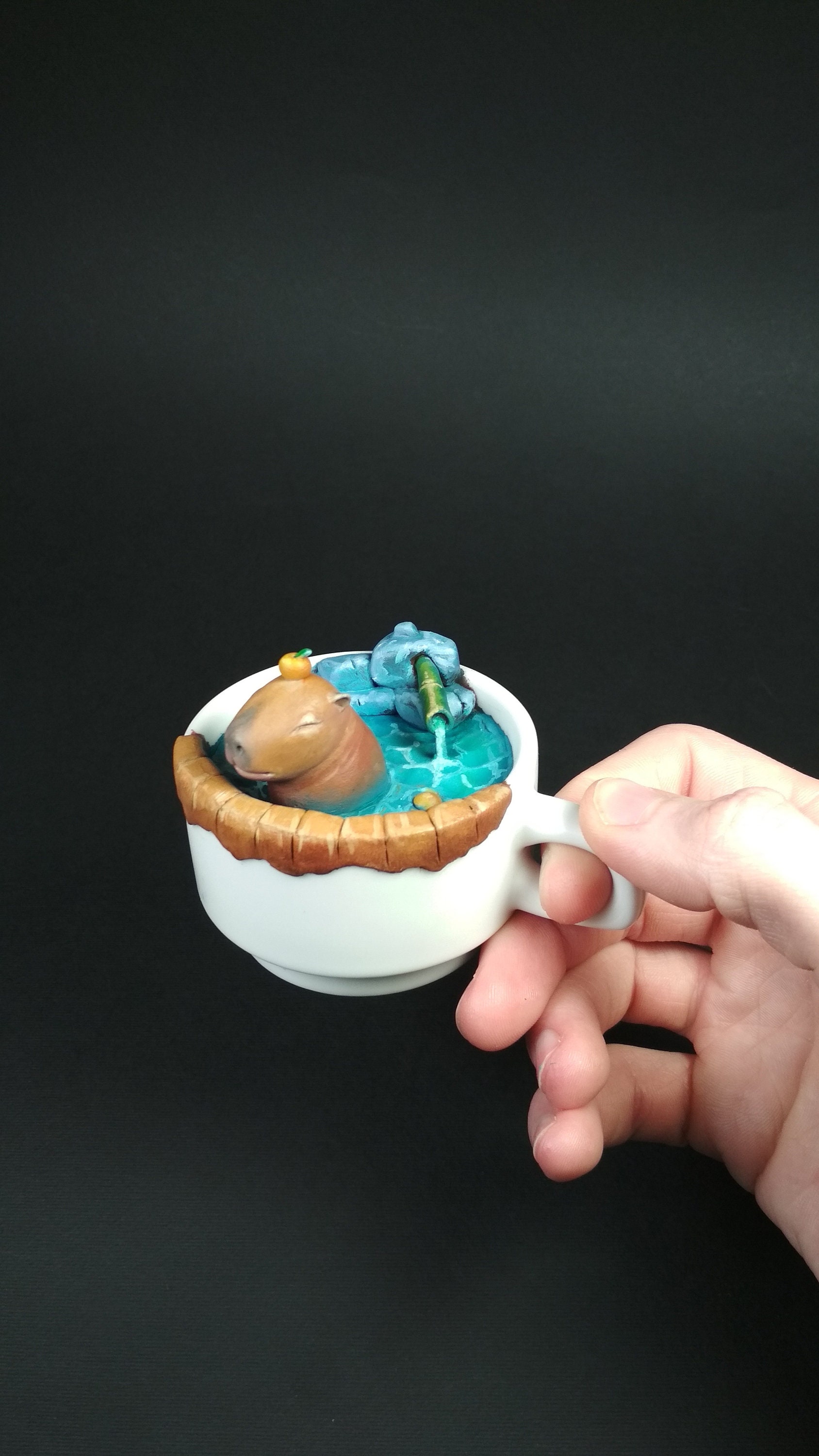 Cute Capybara With Mandarin Orange in the Cup, Funny Animal Figure ...