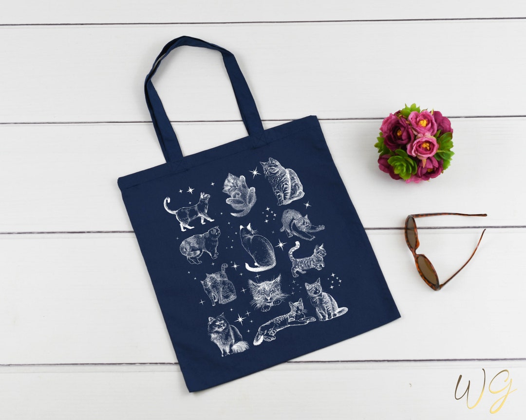 Cats Cotton Tote Bag, Hand Drawn Design, Natural Cotton Tote Bags, Cute ...