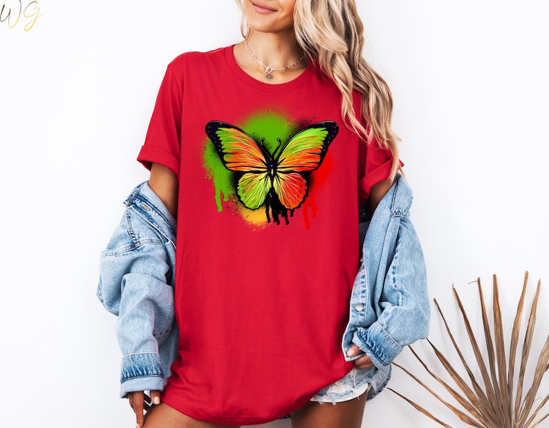 Juneteenth Butterfly T-shirt: Red, Yellow, Green - Black History Pride ...