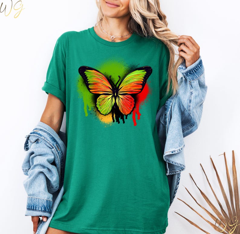Juneteenth Butterfly T-shirt: Red, Yellow, Green - Black History Pride ...