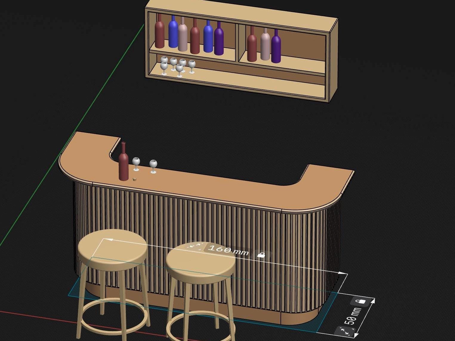 Miniature Bar Counter 3D Print Files: 1/12 Scale Dollhouse Diorama (STL ...
