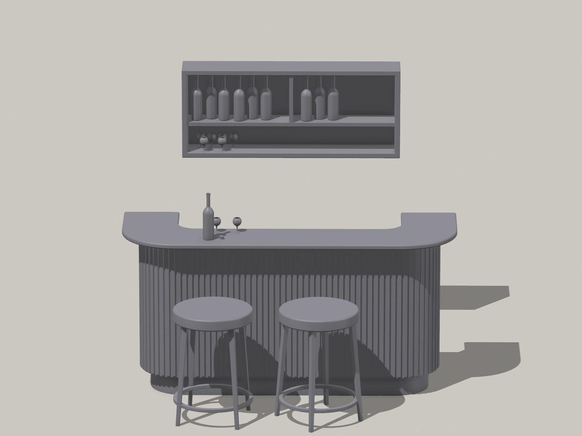 Miniature Bar Counter 3D Print Files: 1/12 Scale Dollhouse Diorama (STL ...