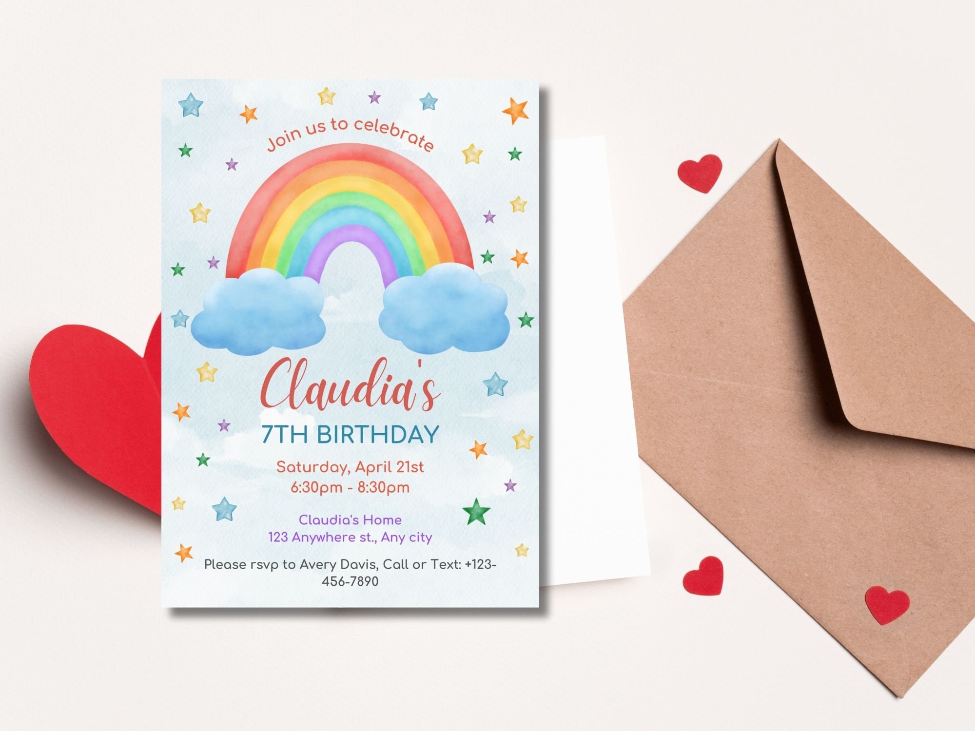 Editable Rainbow Birthday Invitation. Rainbow Invite. Colorful Rainbow ...