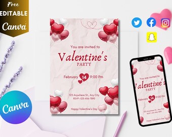 Editable Digital Valentine Invitation, Electronic Valentine Party ...