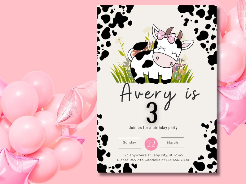 Editable Holy Cow Birthday Invitation Template, Electronic Invite, Cute ...