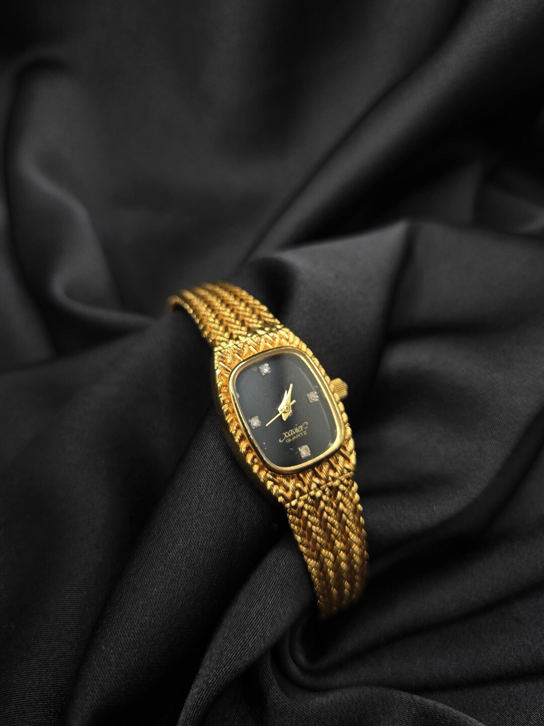 Xavier Vintage Gold Watch, Black Dial - Etsy