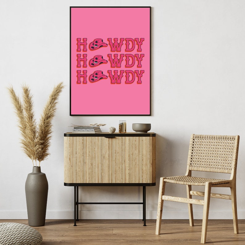 Howdy Cowgirl Poster Pink Wall Art Trendy Apartment Decor, Pink Cowgirl ...