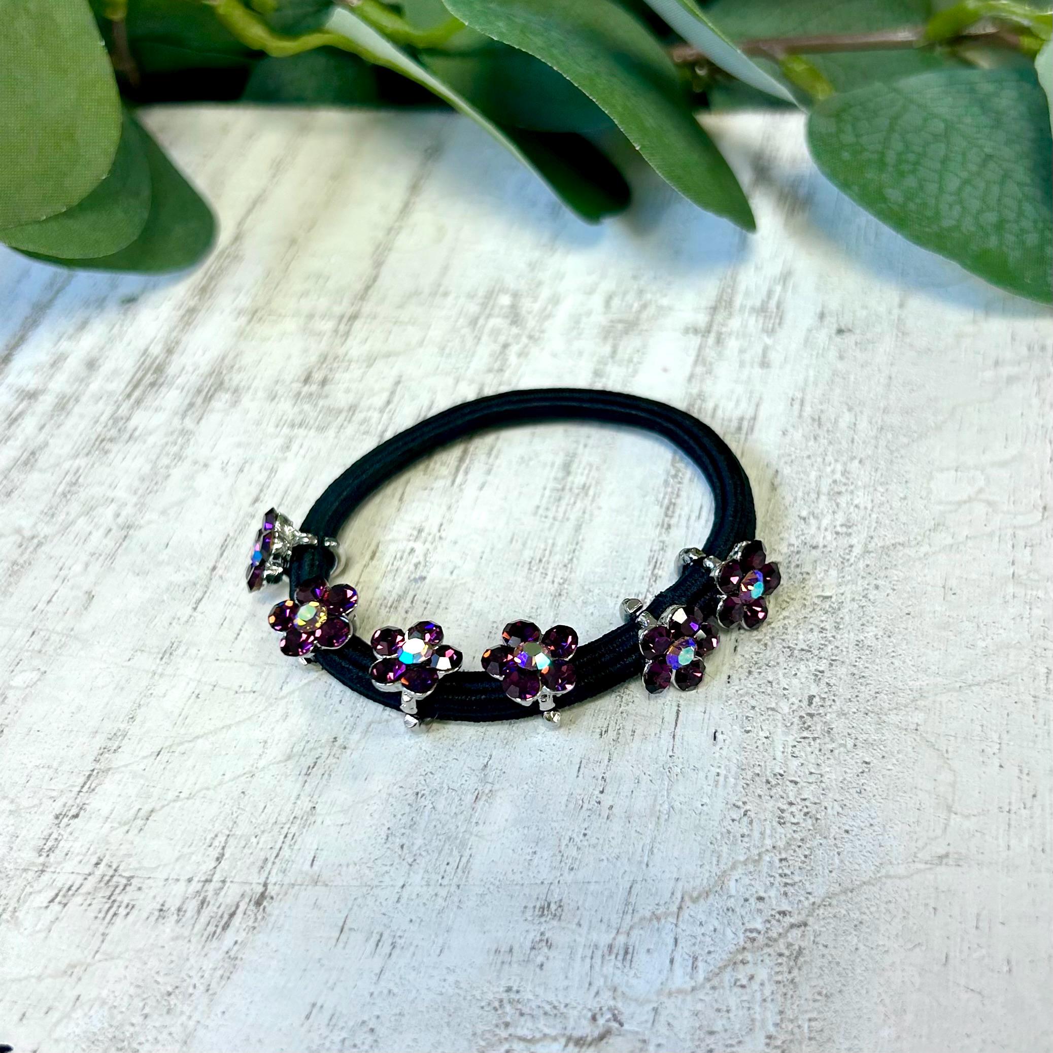 Crystal Hair Tie: Mini Daisy Ponytail Holder With Shimmering Crystals ...