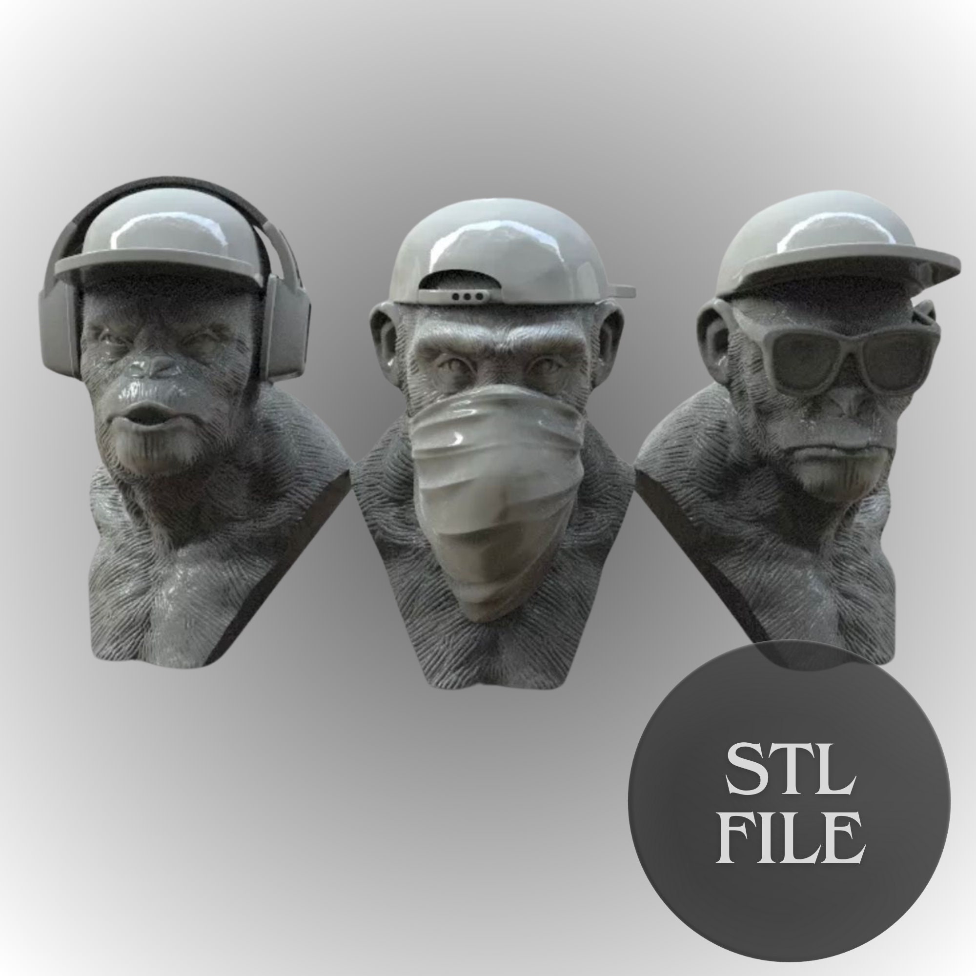 Three Wise Monkeys Bust Digital STL File Digital Model Printable File ...