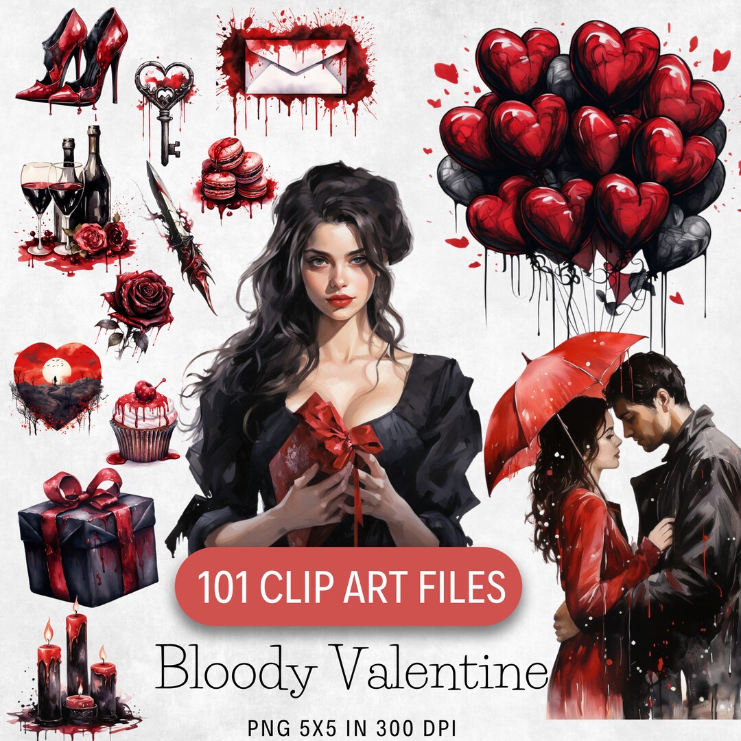 Watercolor Valentine Clipart Bundle, Valentine Clip Art PNG, Bloody ...