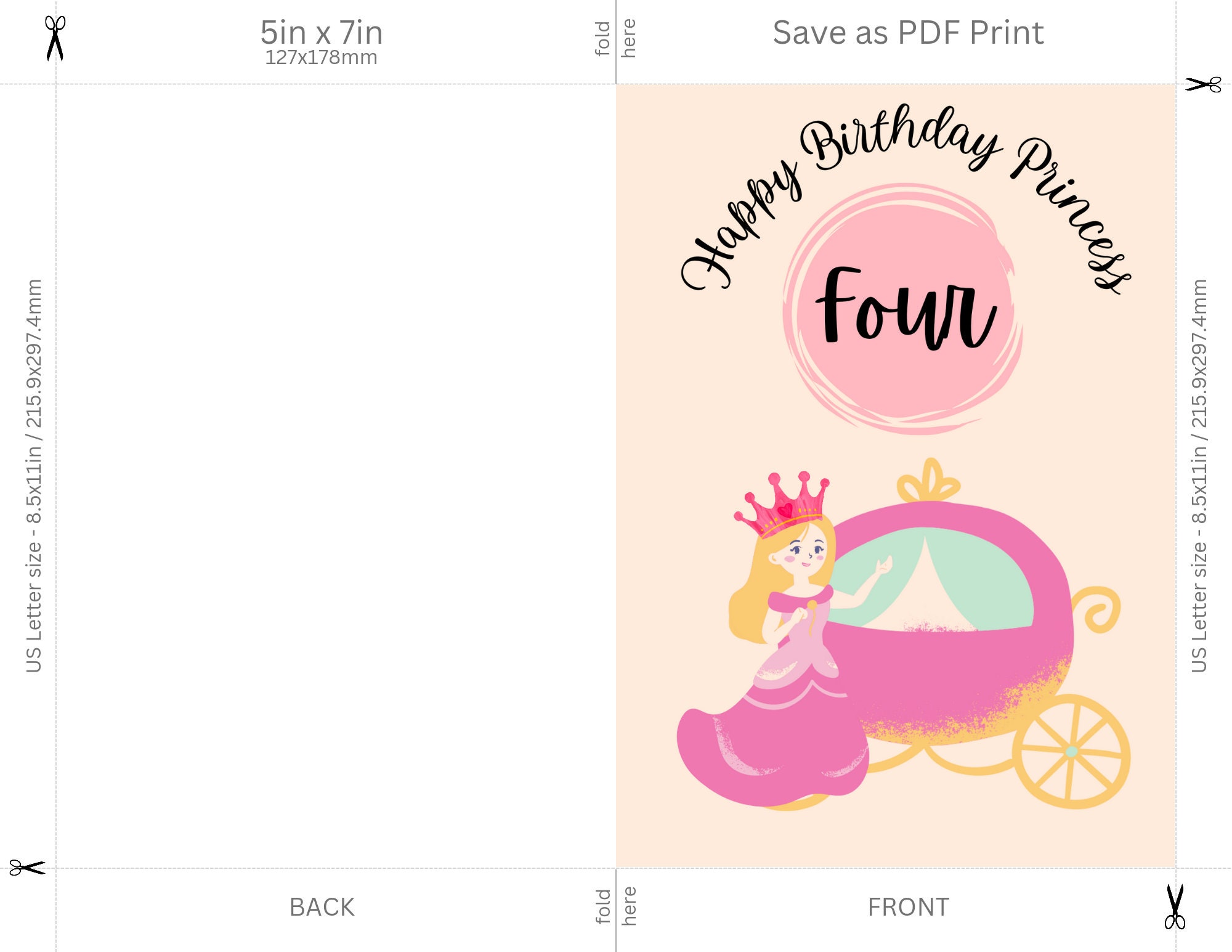 Happy 4th Birthday Princess Card - Etsy