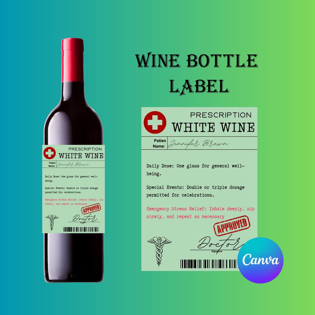 Funny Wine Prescription Label - Custom White Wine Doctor Gift, Stress ...
