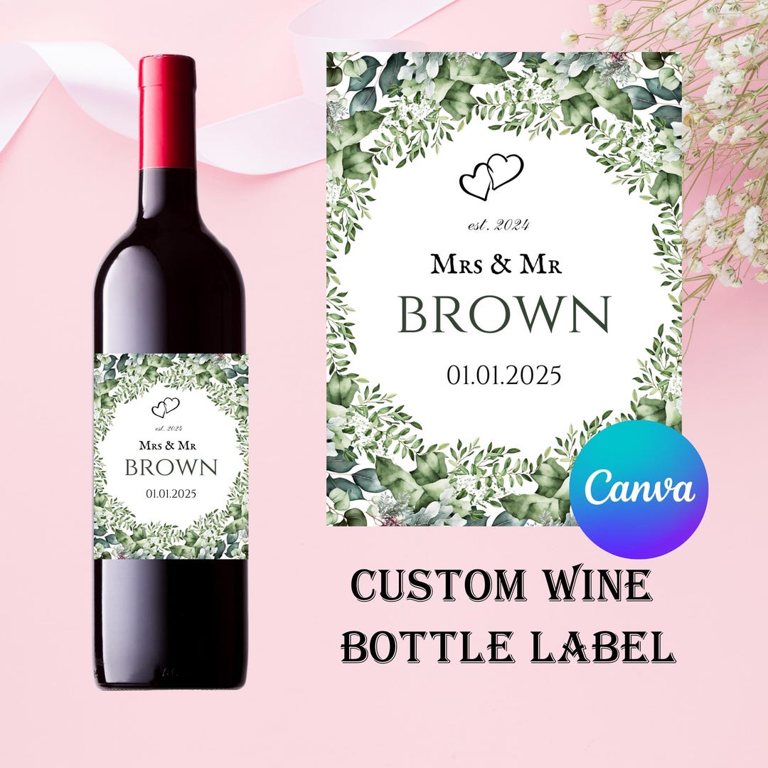 Personalized Wedding Wine Label - Custom Name & Date - Minimalist ...