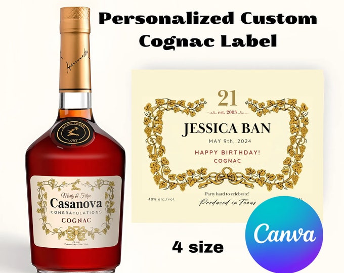 PRINTABLE 375ML Birthday Custom Label, Cognac Style Custom Label ...