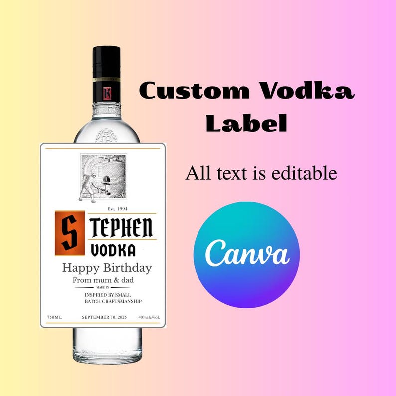 Vodka Label Canva Template Personalized Custom Digital Download ...