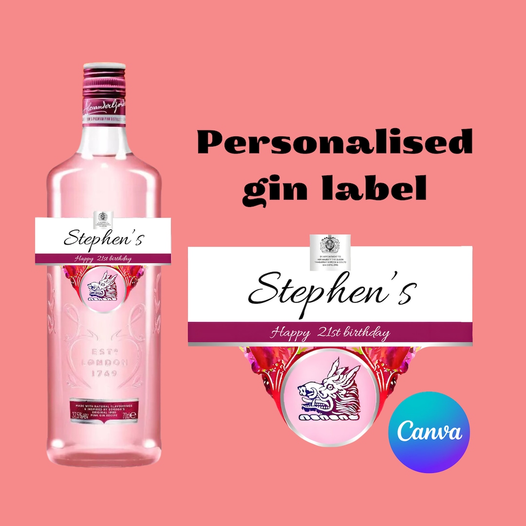 Custom Pink Gin Label Canva Template Personalized Custom Digital ...