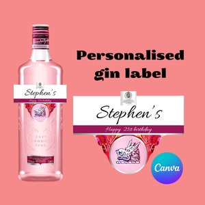 Custom Pink Gin Label Canva Template Personalized Custom Digital ...