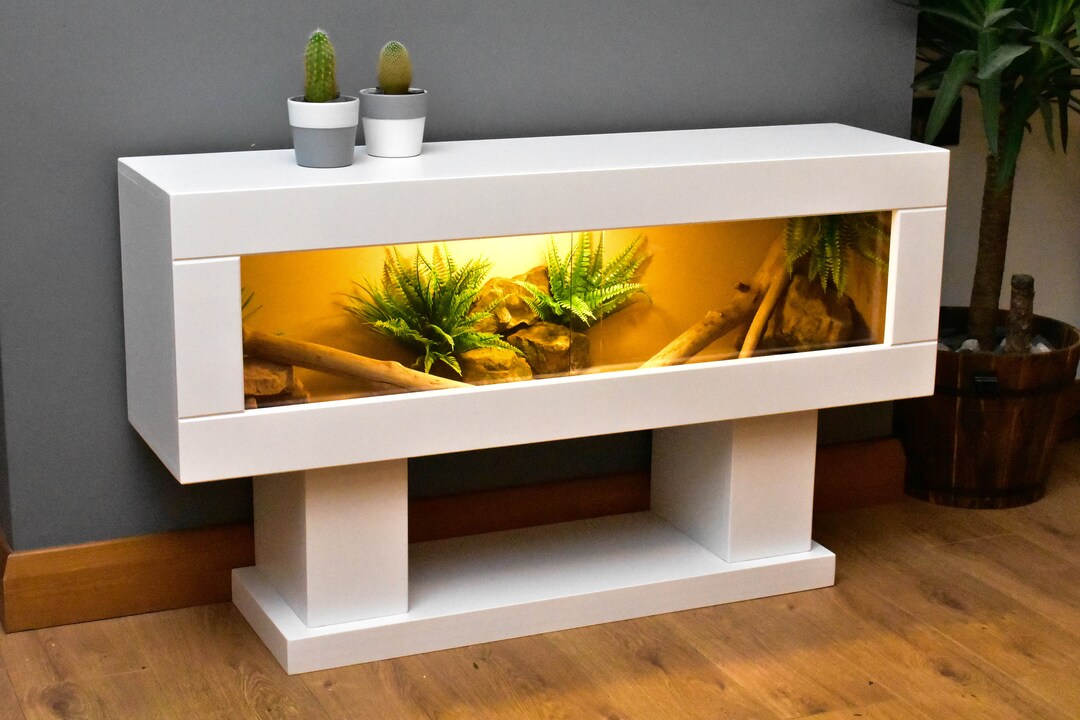 4ft White Modern Reptile Vivarium With Low Display Stand - Includes LED ...