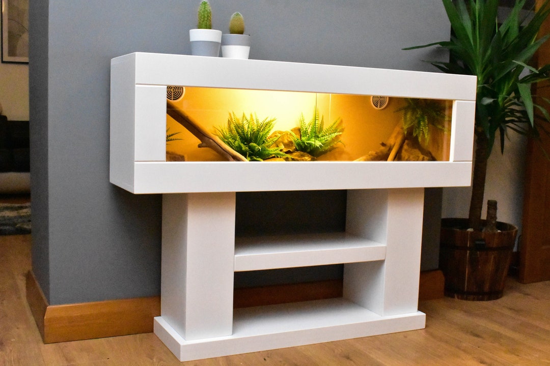 4ft White Modern Reptile Vivarium With High Display Stand - Includes ...