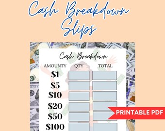 PRINTABLE| Pink Cash Breakdown Slip Bank Teller Slip Cash Budgeting - Etsy