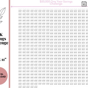 50K Savings Challenge Printable| Money Saving Challenge Prints - Etsy