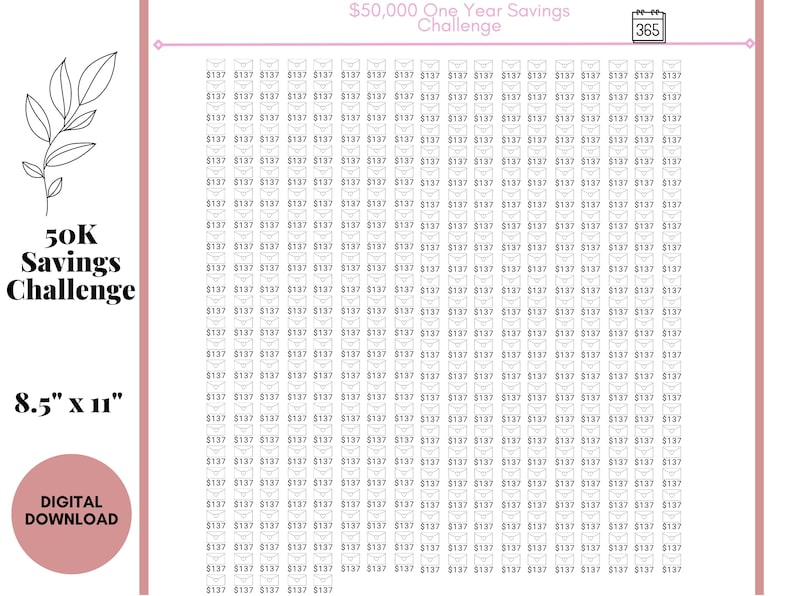 50K Savings Challenge Printable| Money Saving Challenge Prints - Etsy