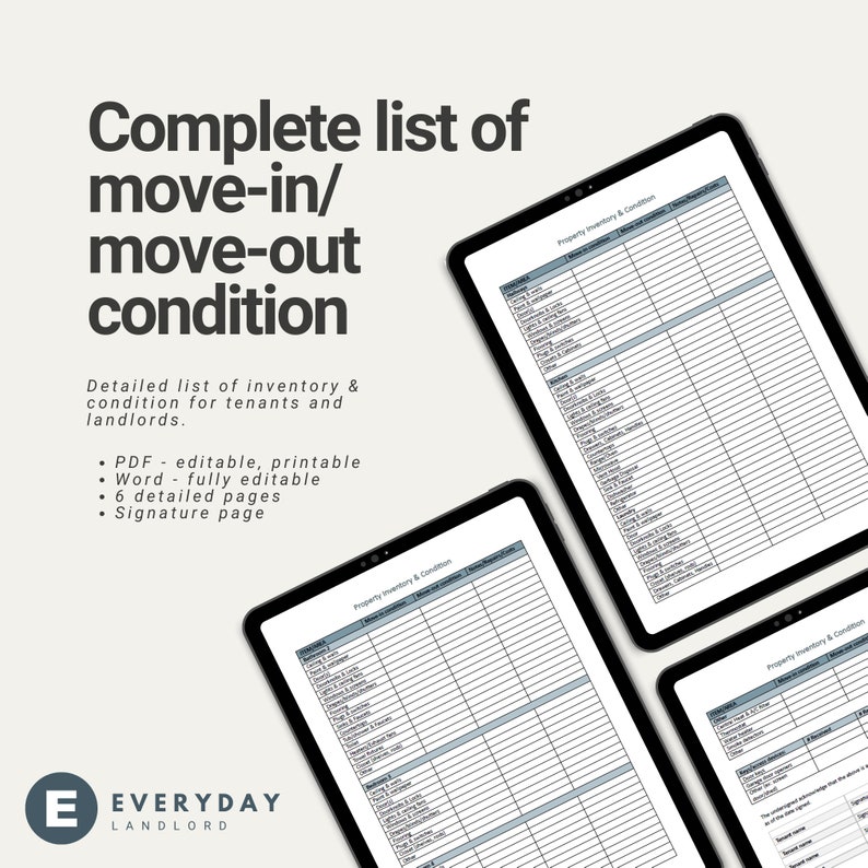Rental Property Inventory & Condition Move-in/move-out Checklist - Etsy