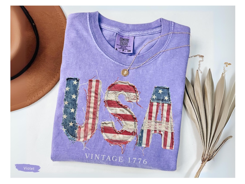 Comfort Colors® 4th of July Shirt, FAUX Patchwork USA Shirt, Retro ...