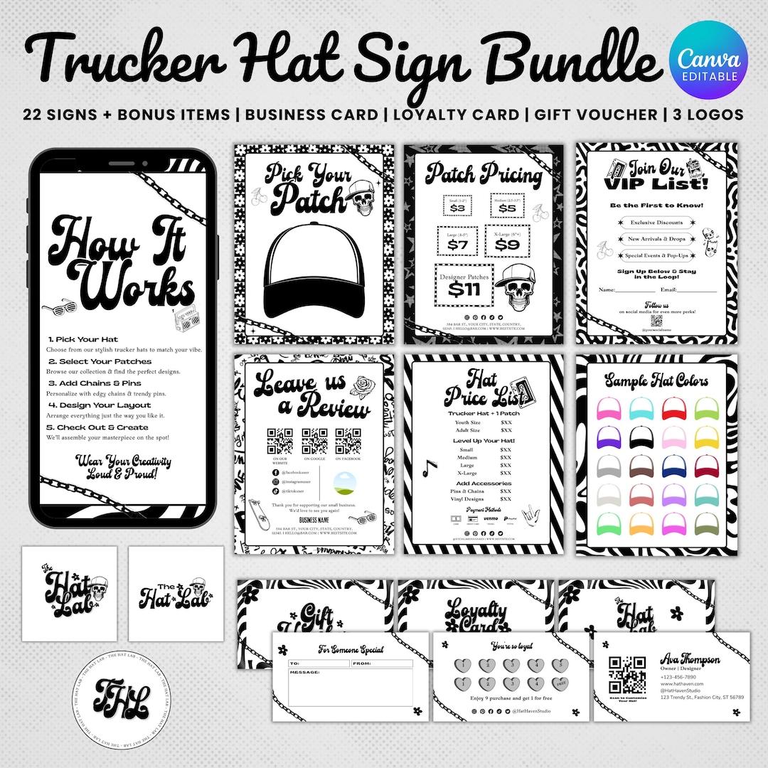 Trucker Hat Bar Template, Printable Price List Scan to Pay Sign Hat Bar ...
