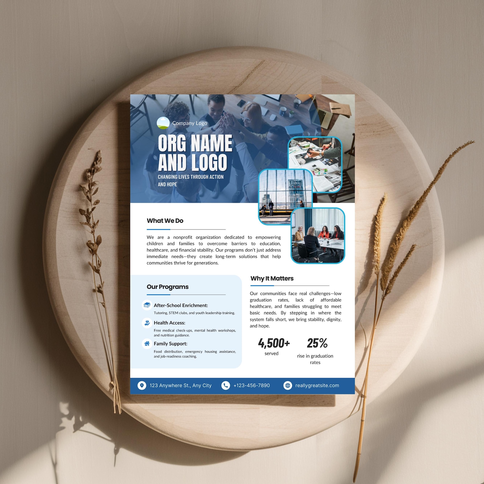 One Pager Nonprofit Canva Templates, Editable Impact Report, Corporate ...
