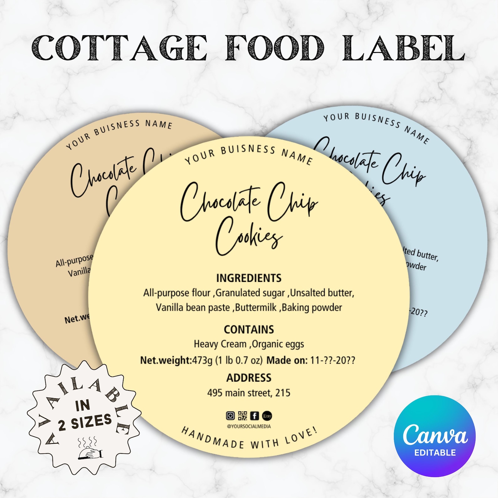 Editable Cottage Food Label,printable Food Label,cottage Law Cookie ...
