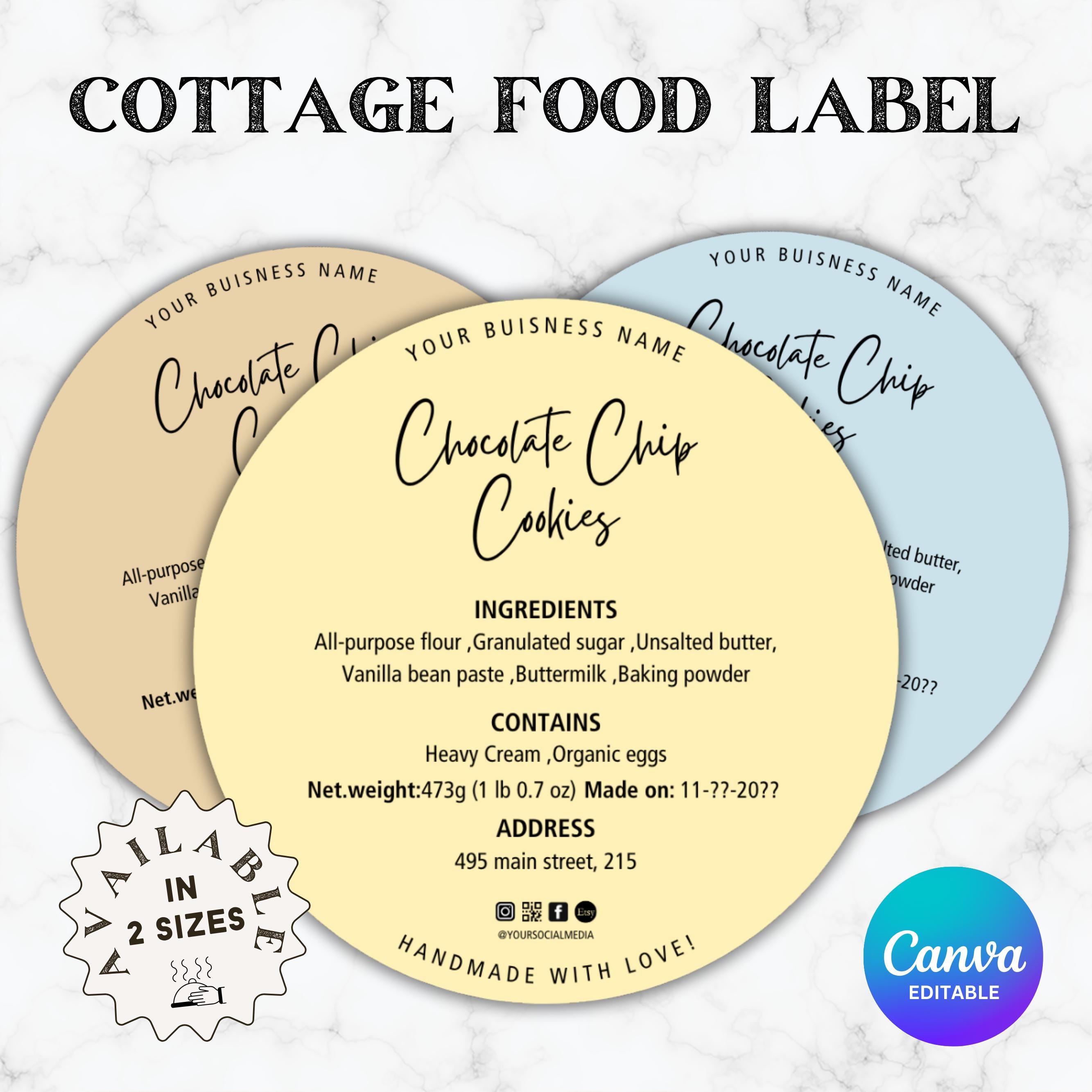 Editable Cottage Food Label,printable Food Label,cottage Law Cookie ...