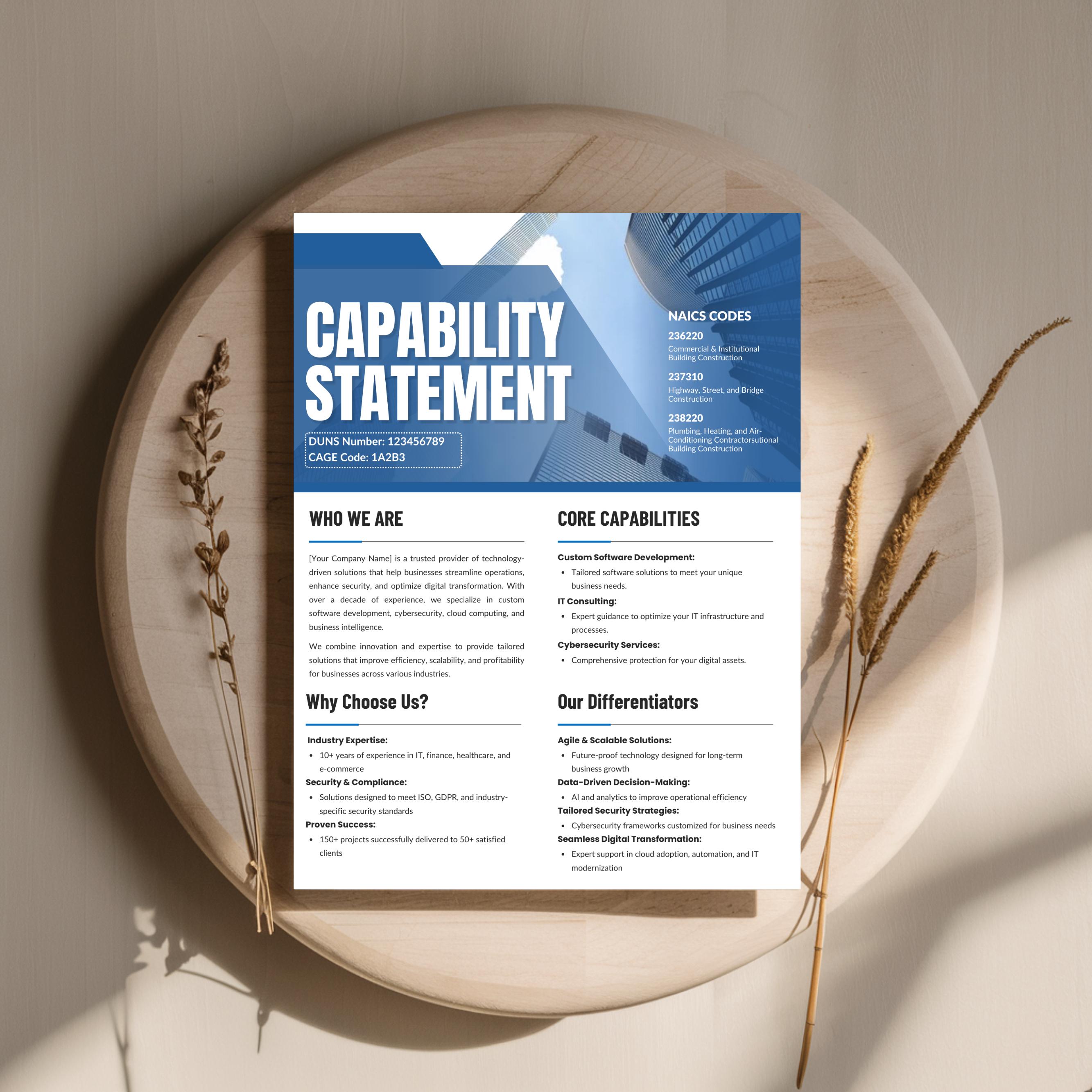 Capability Statement Template Canva, Corporate Flyer, Editable Business ...