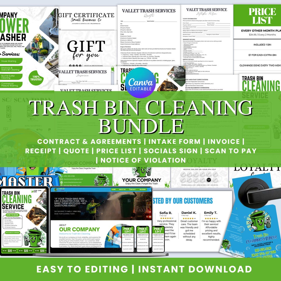 All in One Trash Bin Cleaning Business Bundle | SOP and Template Kit ...