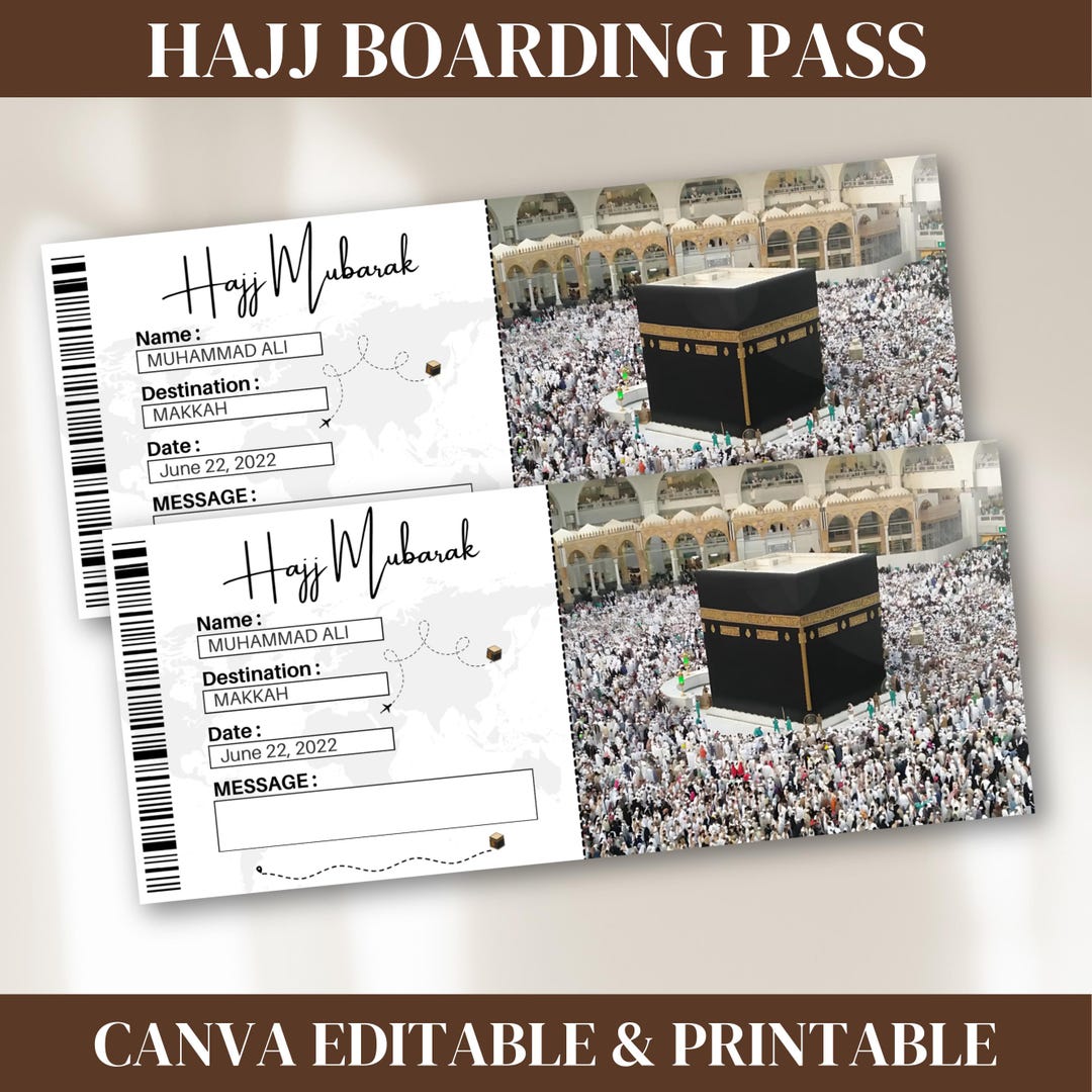 Hajj Boarding Pass, Editable Umrah Mubarak Boarding Pass, Hajj Plane ...