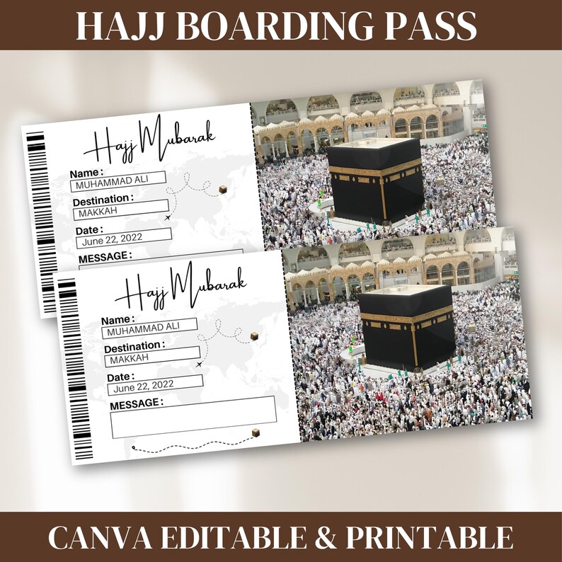 Umrah Boarding Pass, Editable Umrah Mubarak Ticket, Hajj Boarding Pass ...