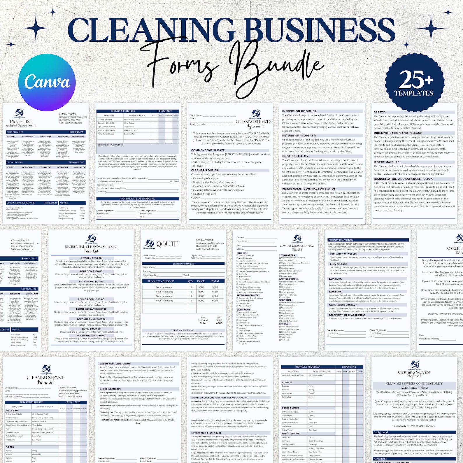 Cleaning Business Forms Bundle, Cleaning Client Intake Form & Contract ...
