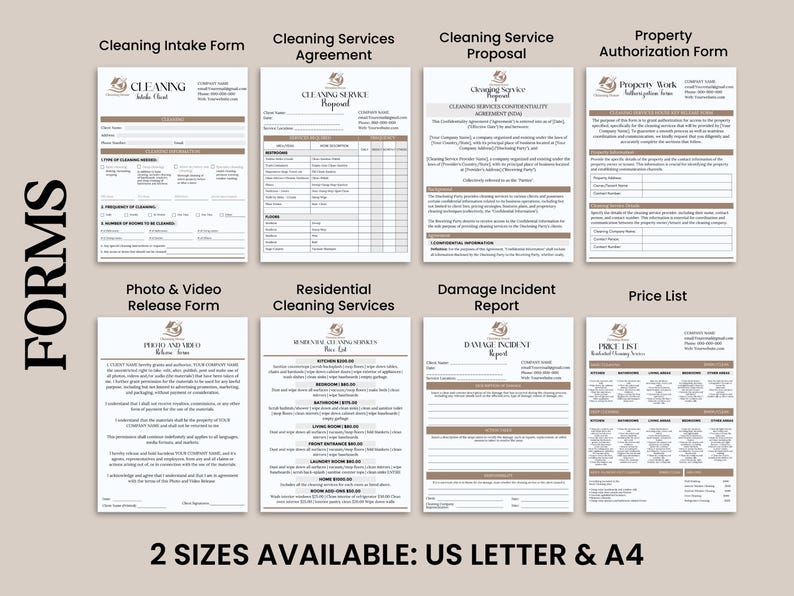 Cleaning Business Forms Bundle, Cleaning Client Intake Form & Contract ...