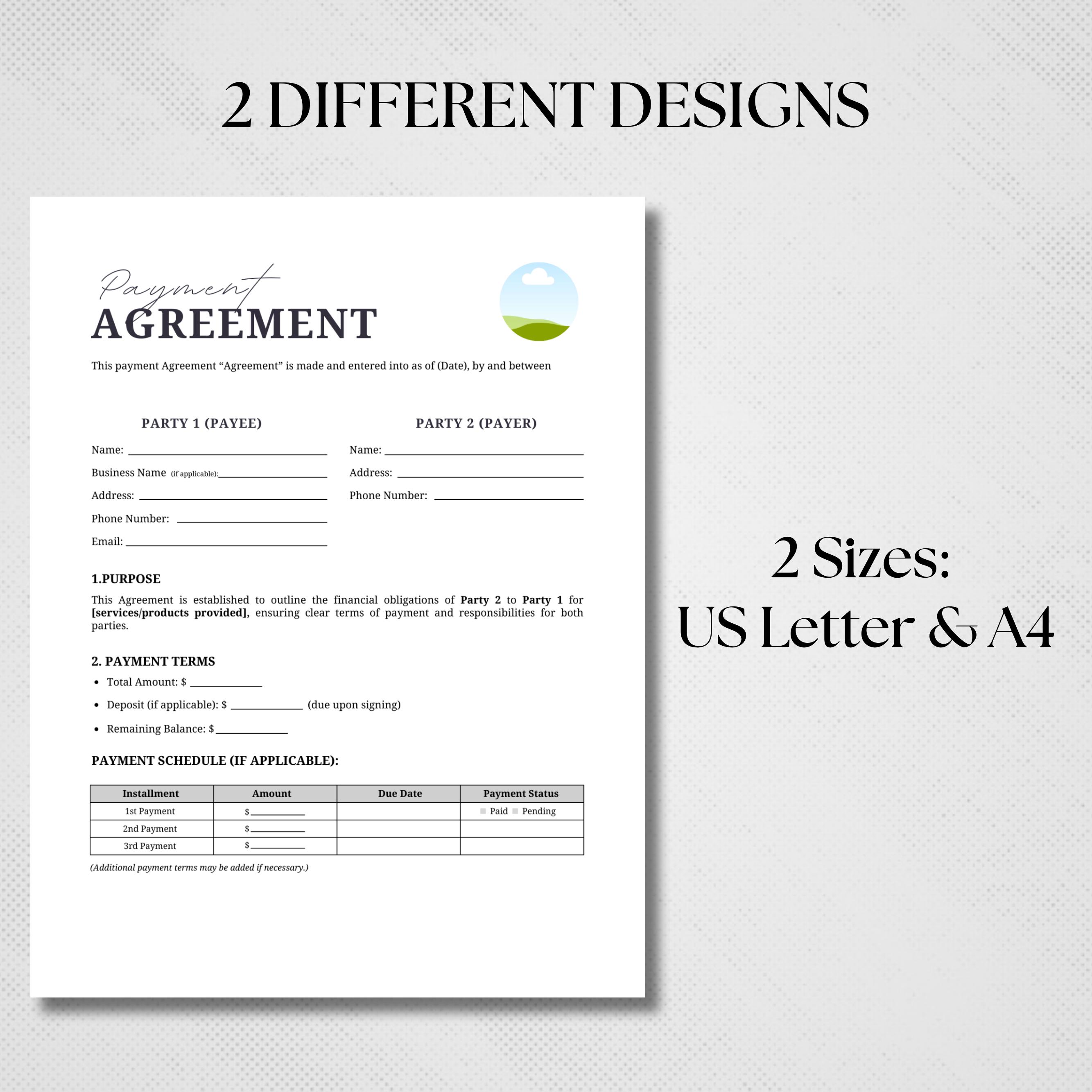 Payment Agreement Contract Template, Agreement Template, Payment ...