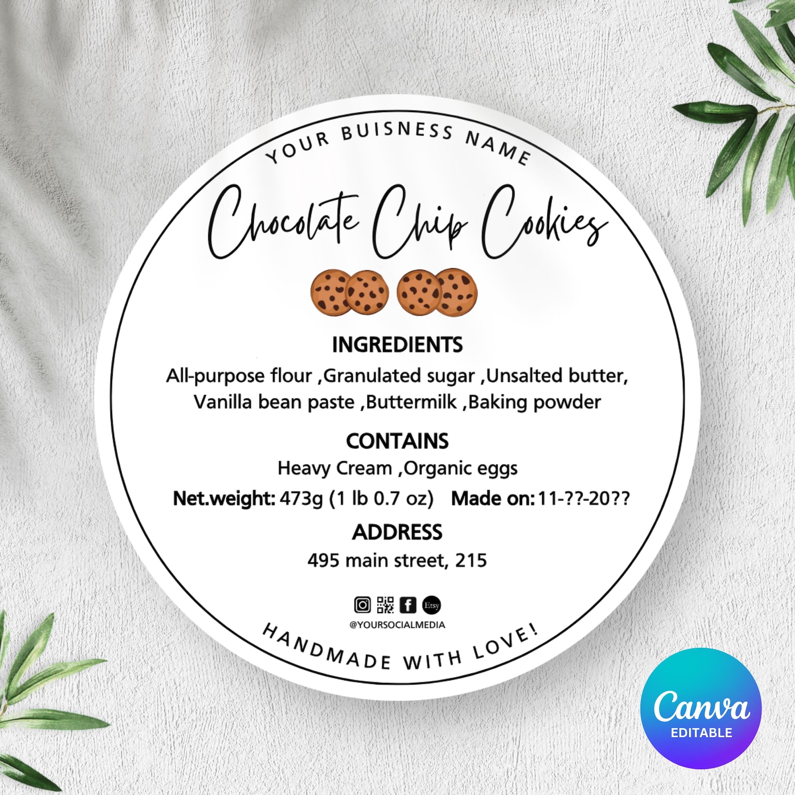 Editable Cottage Food Label,printable Food Label,cottage Law Cookie ...