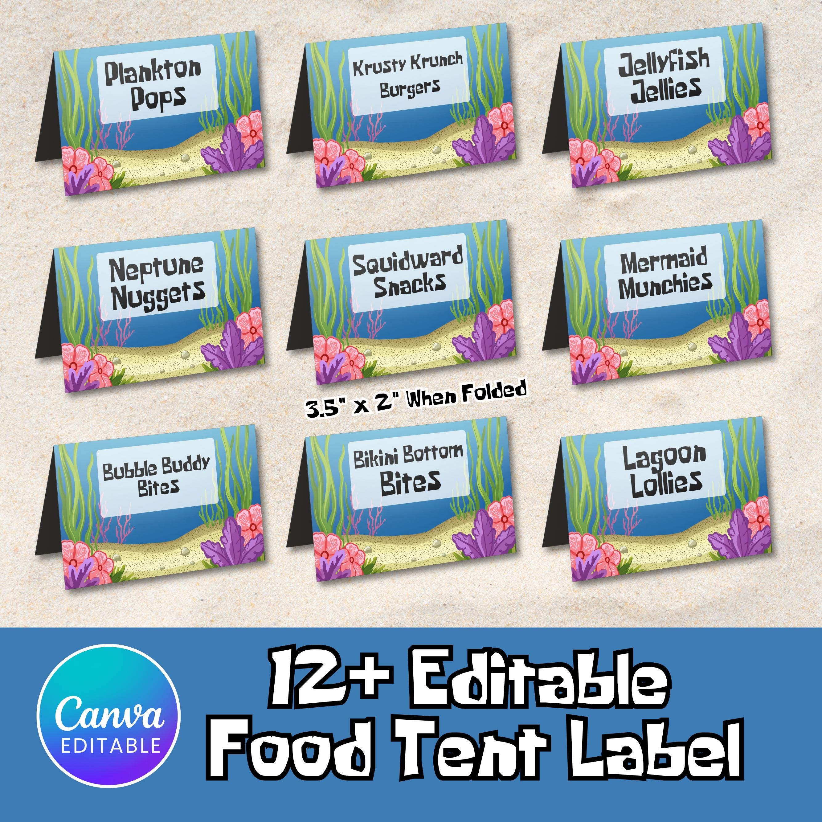 Editable Under the Sea Food Tent Labels, 12+ Cartoon Birthday Party ...