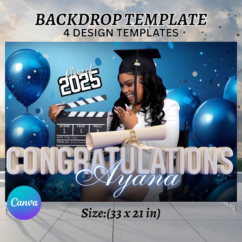 Graduation Backdrop Bundle, 4 Editable Graduate Backdrops, Canva Grad ...