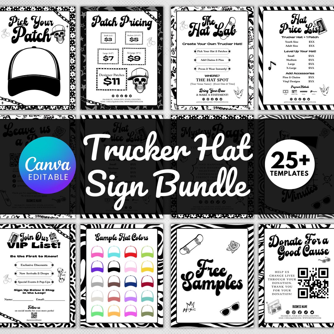 Trucker Hat Bar Template, Printable Price List Scan to Pay Sign Hat Bar ...