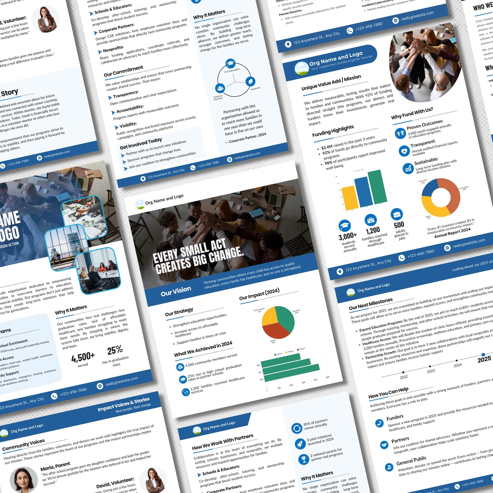 One Pager Nonprofit Canva Templates, Editable Impact Report, Corporate ...