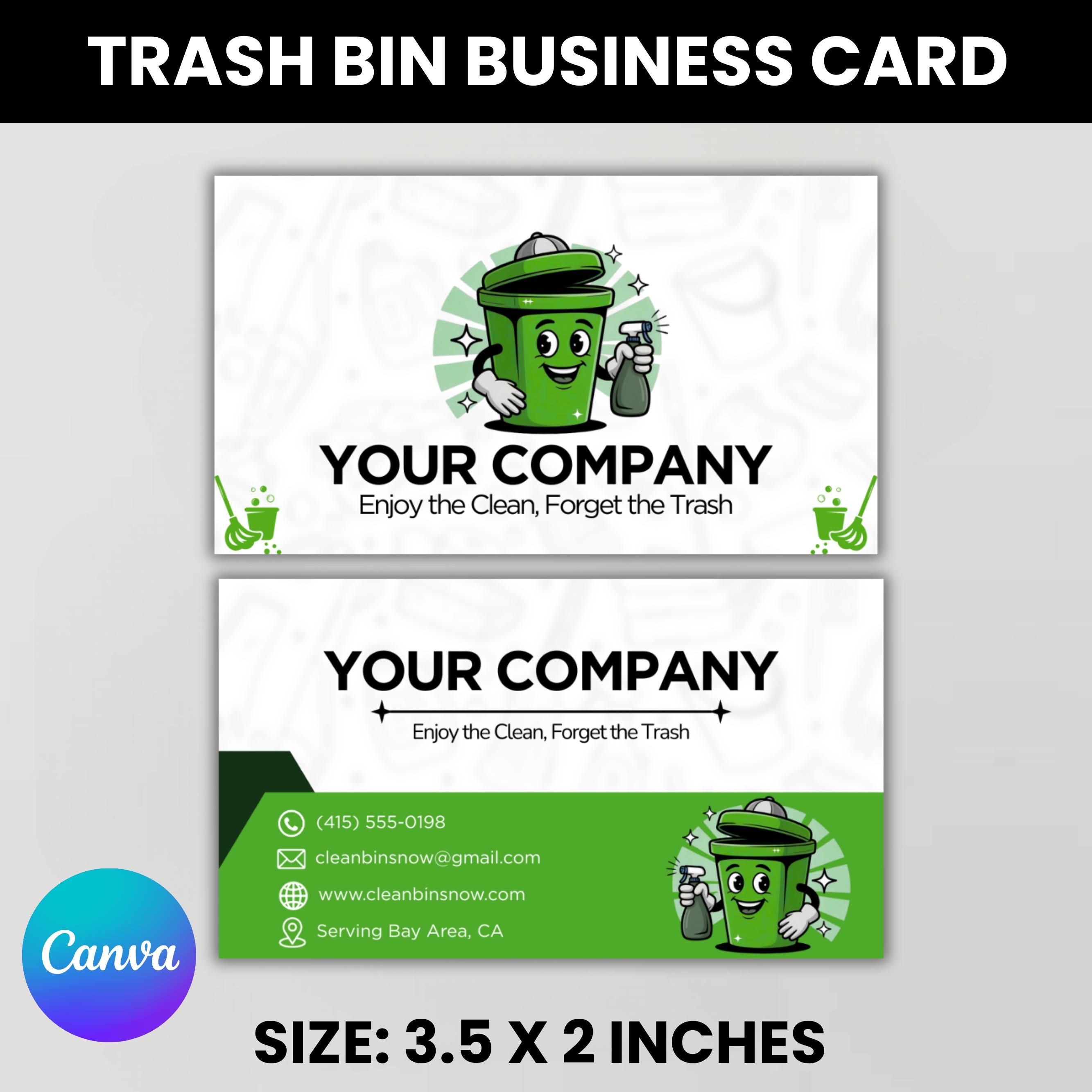 Trash Bin Cleaning Business Card, Garbage Can Wash Marketing Card ...