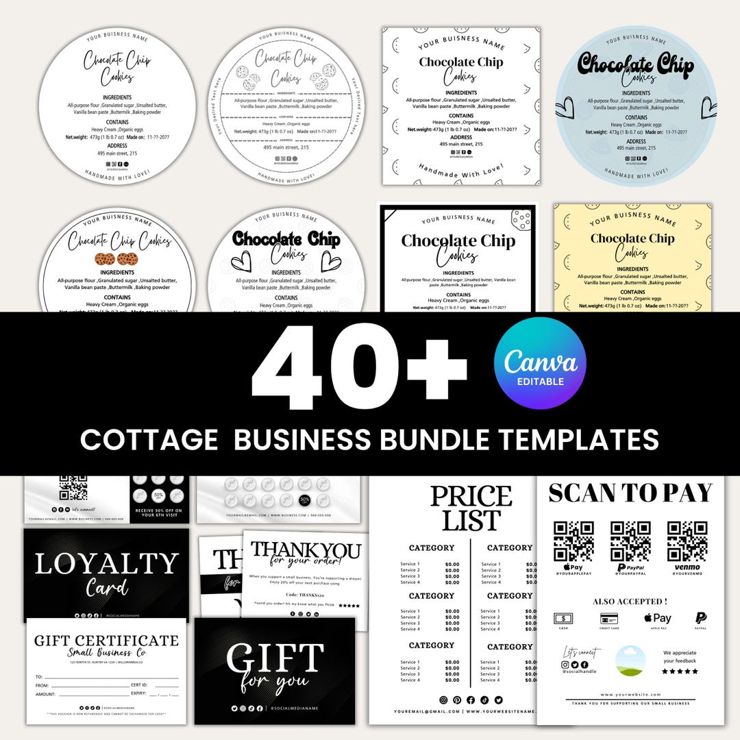 Editable Cottage Food Labels Bundle, 40+ Cottage Food Business Canva ...