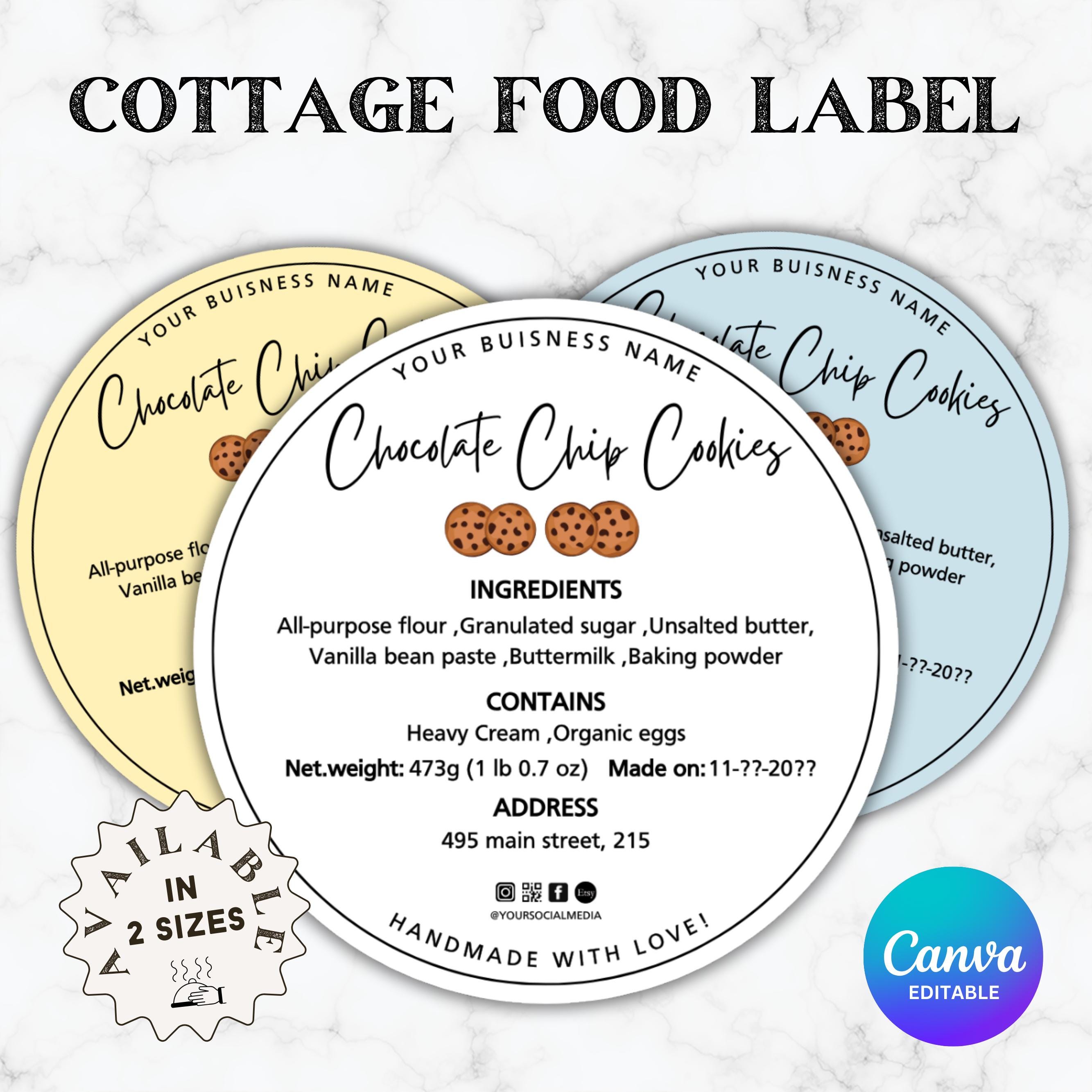 Editable Cottage Food Label,printable Food Label,cottage Law Cookie ...